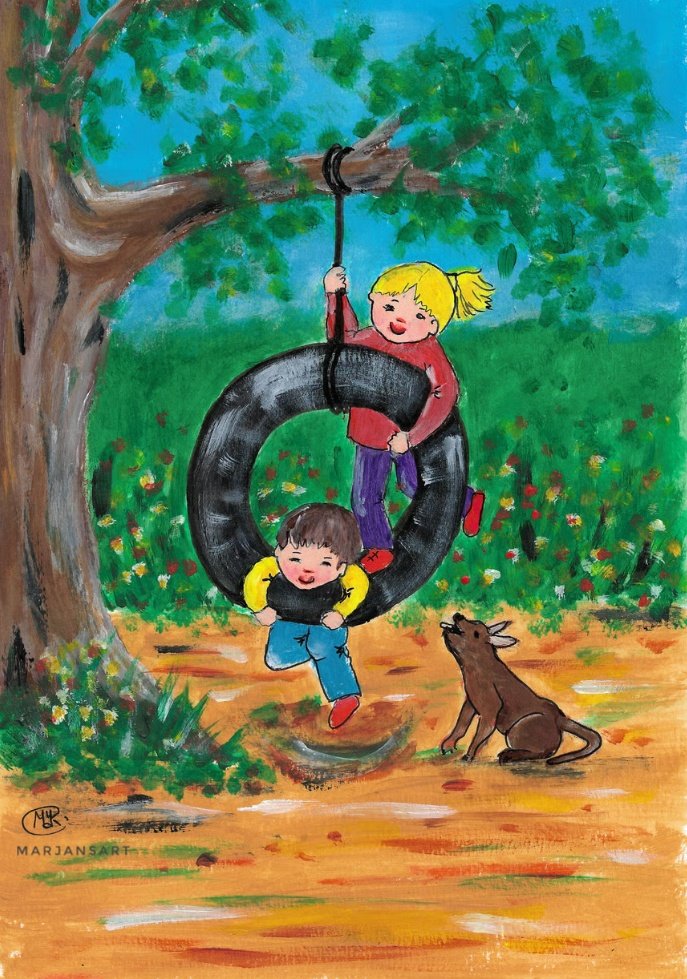 Solve "Tire Swing" original acrylic painting jigsaw puzzle online with ...