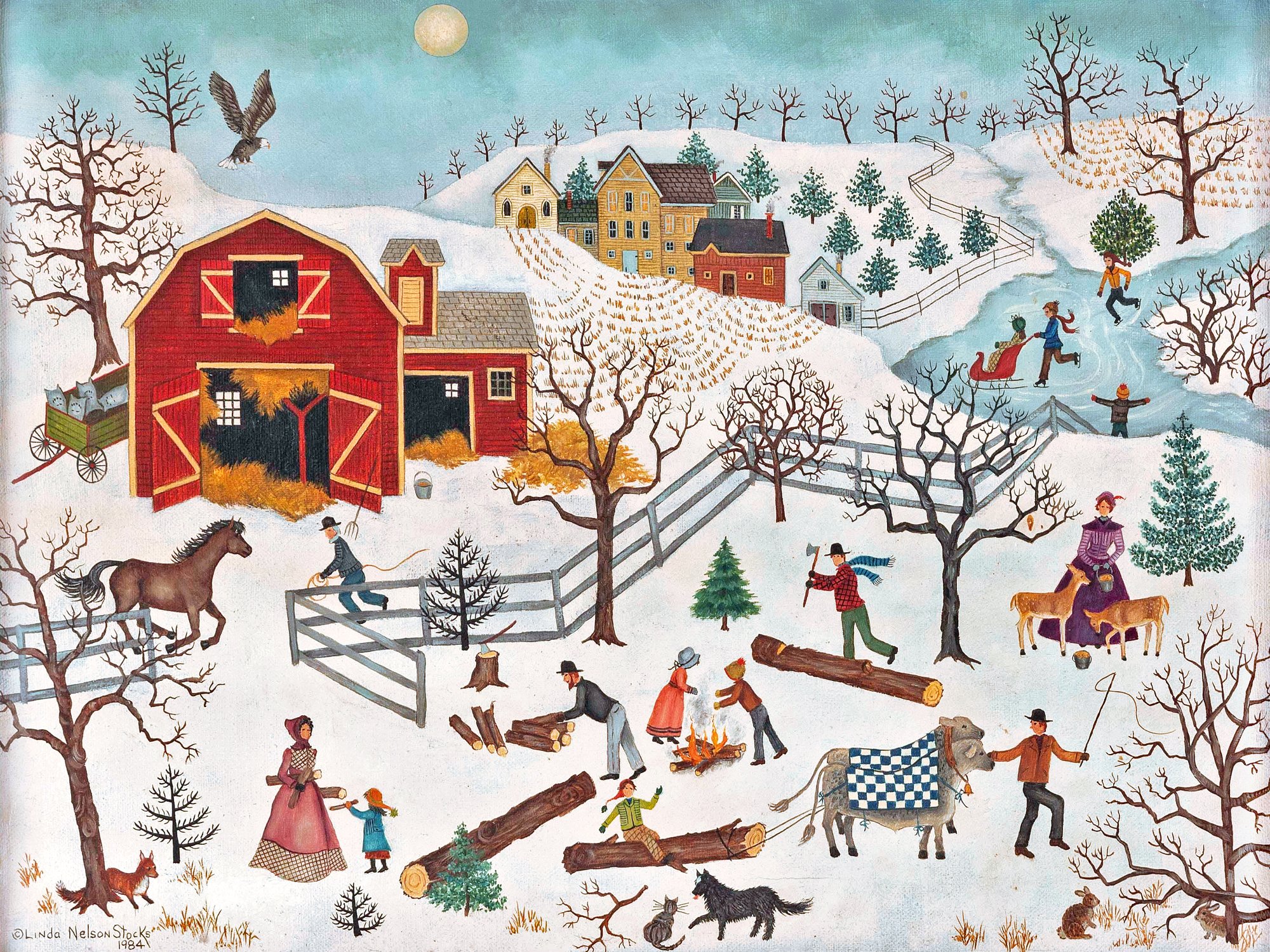 Solve Winter country scene jigsaw puzzle online with 352 pieces