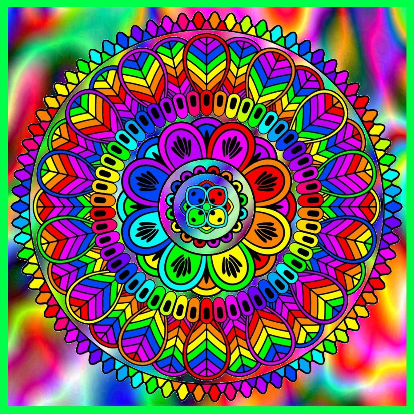 Solve Mandala Rainbow Neon1 jigsaw puzzle online with 100 pieces