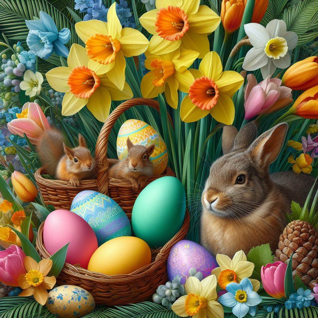 Solve Easter eggs, bunnies, squirrels, & lilies (resizable from 9 to ...