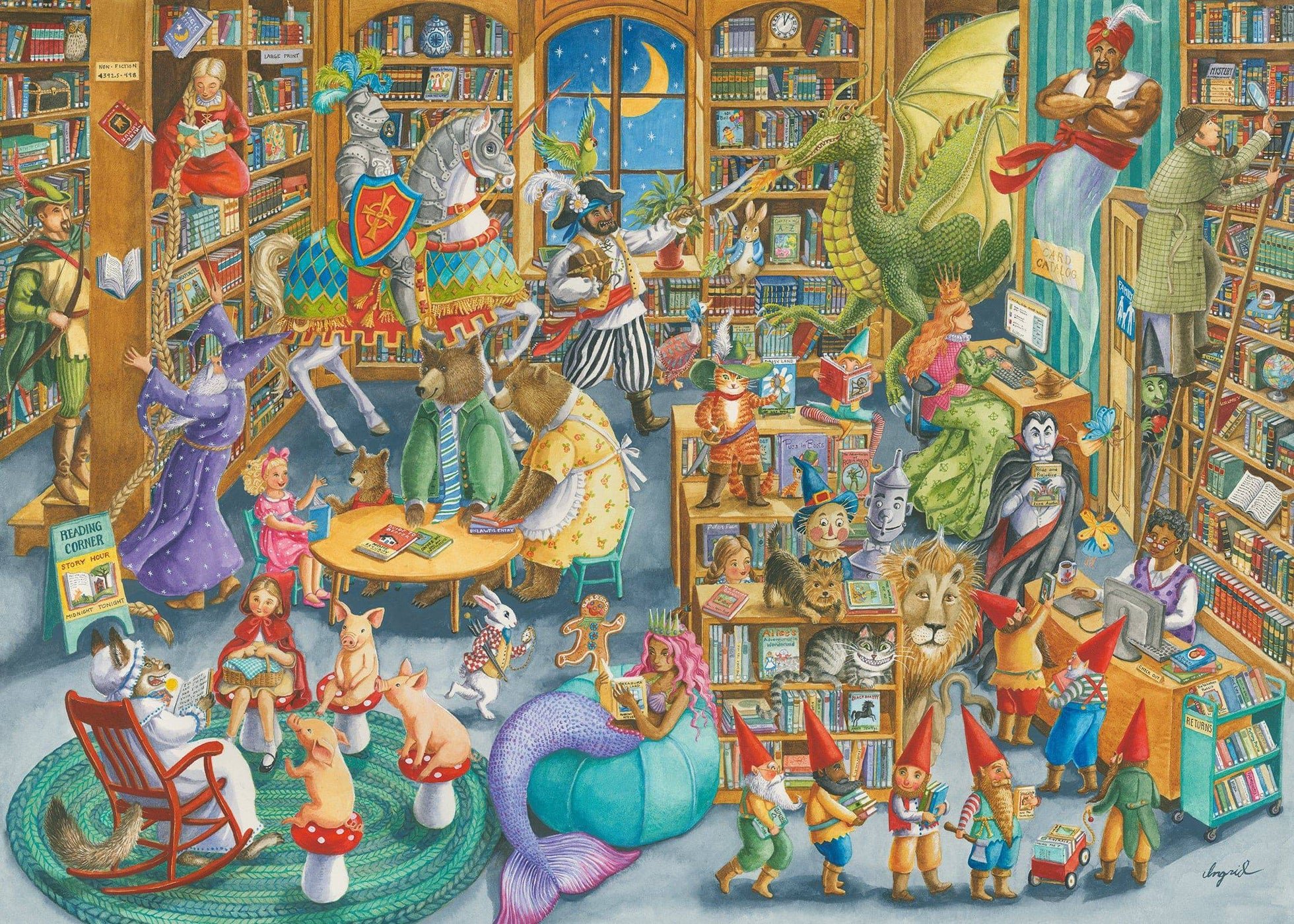 Solve Night at the Library jigsaw puzzle online with 130 pieces