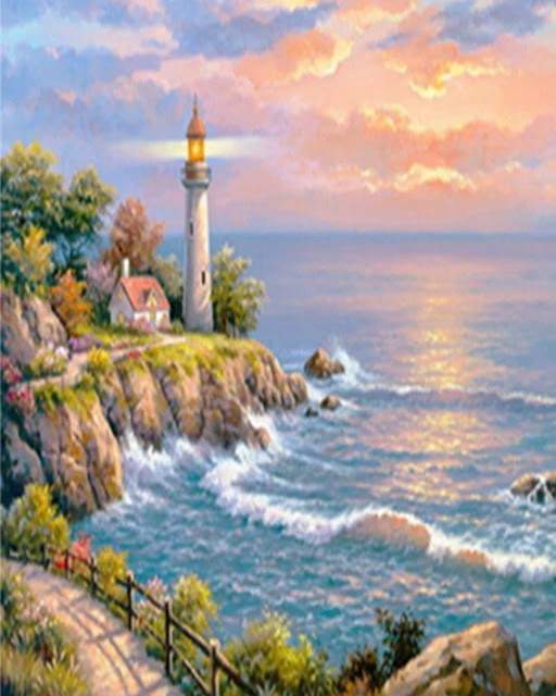 Solve Lighthouse and cottage! jigsaw puzzle online with 80 pieces