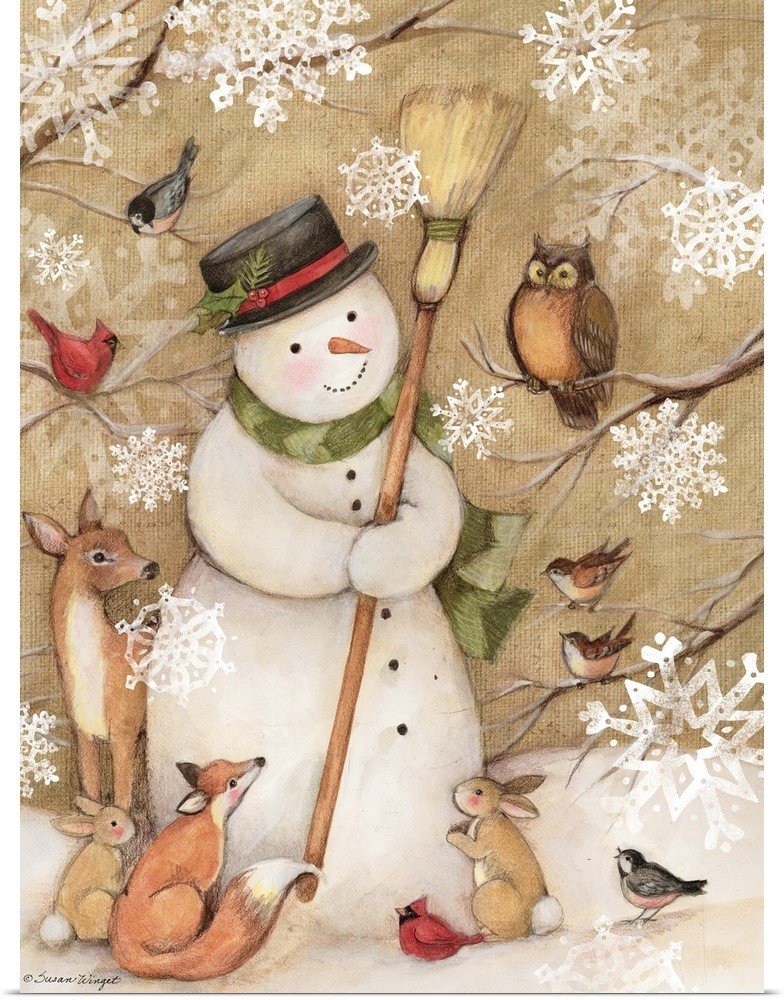 Solve Woodland Snowman by Susan Winget jigsaw puzzle online with 63 pieces
