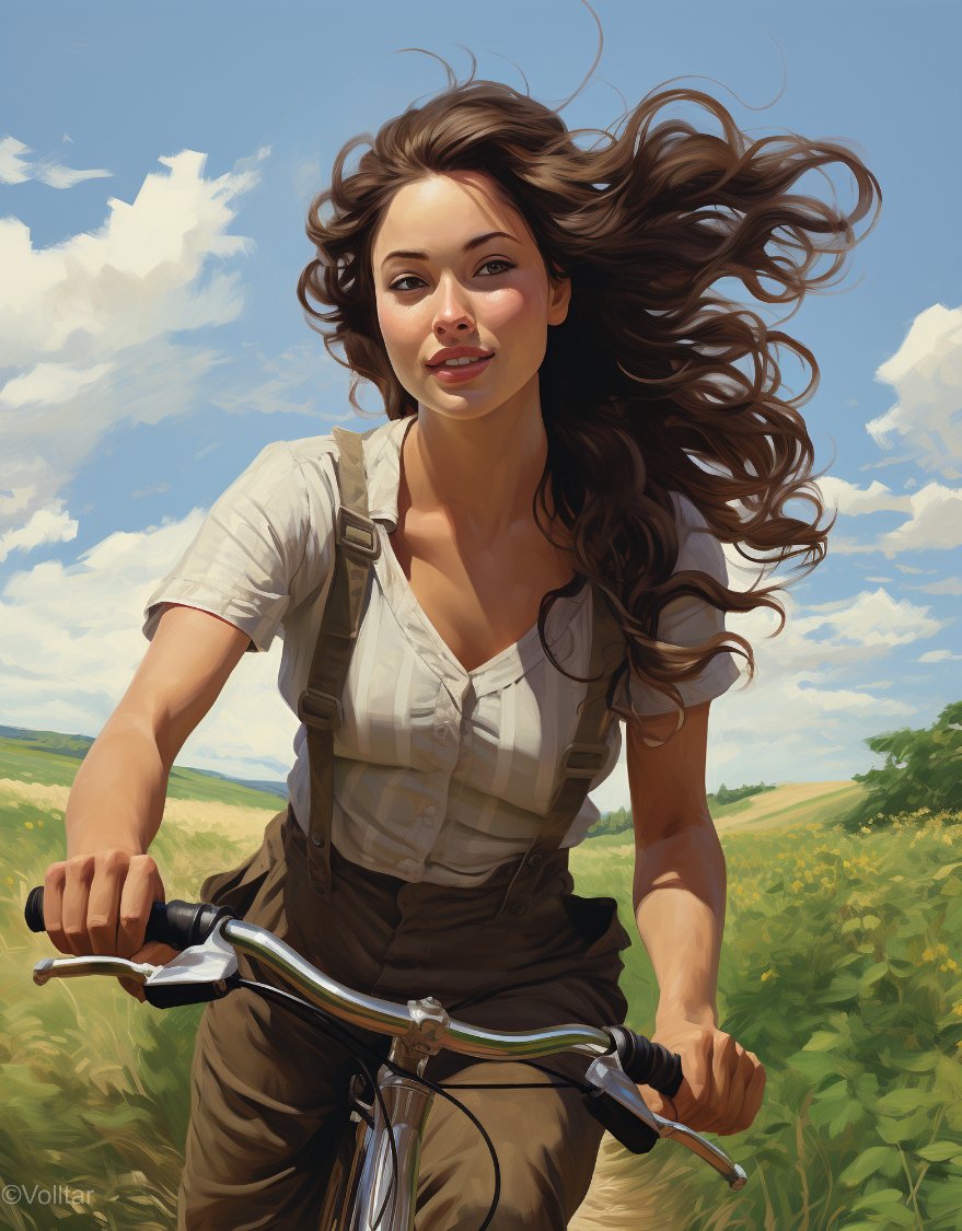 Solve Lady riding a bicycle jigsaw puzzle online with 12 pieces