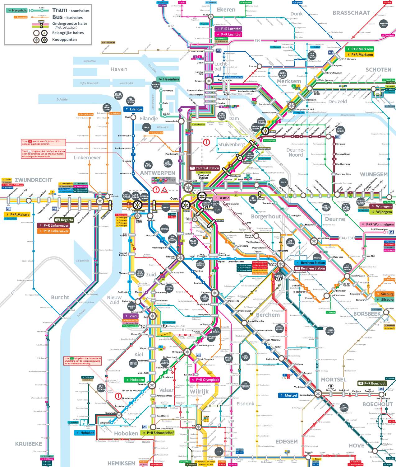 Solve Antwerp Tram and Bus Map jigsaw puzzle online with 575 pieces