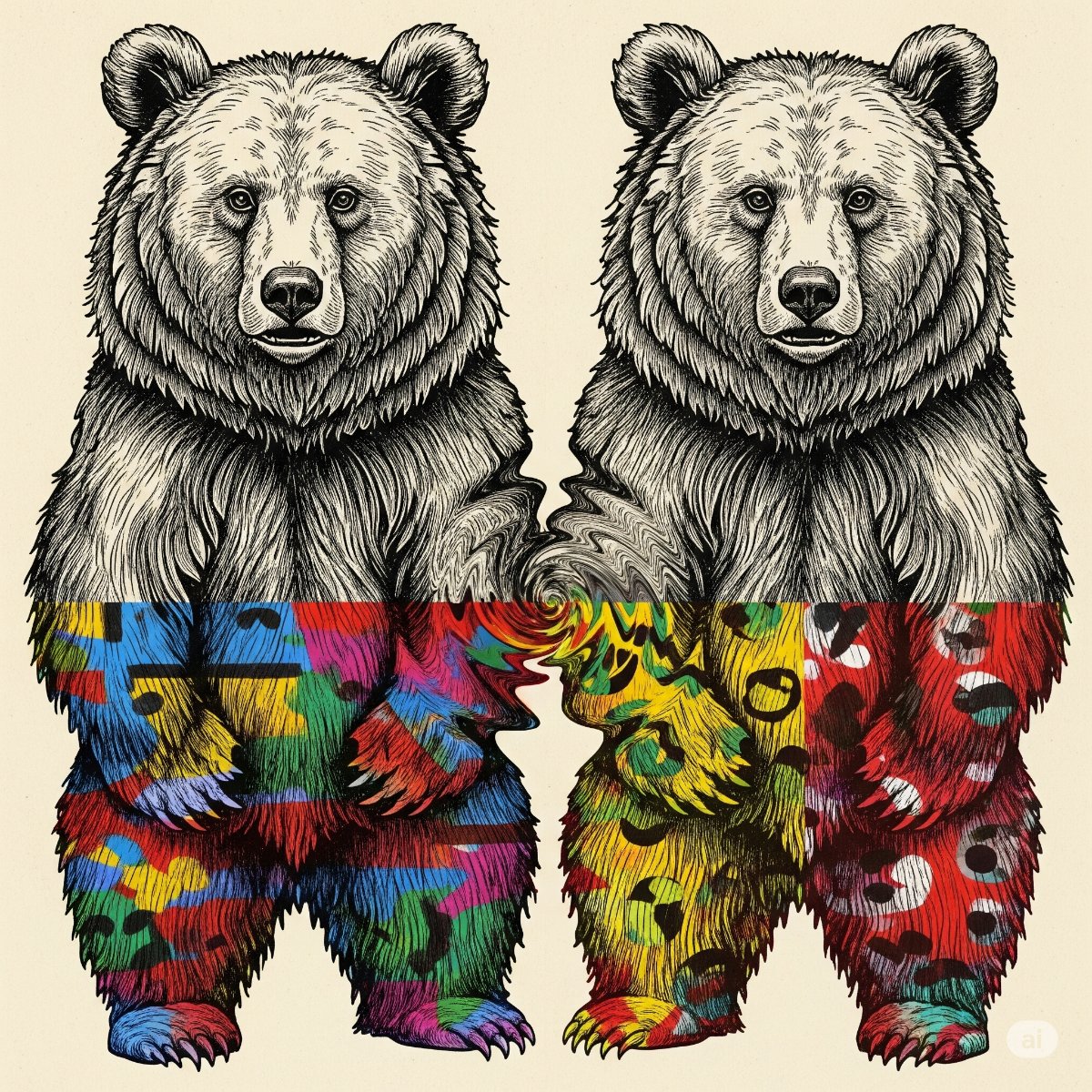 Solve two bears - Please draw an image of bears, but For the top half ...