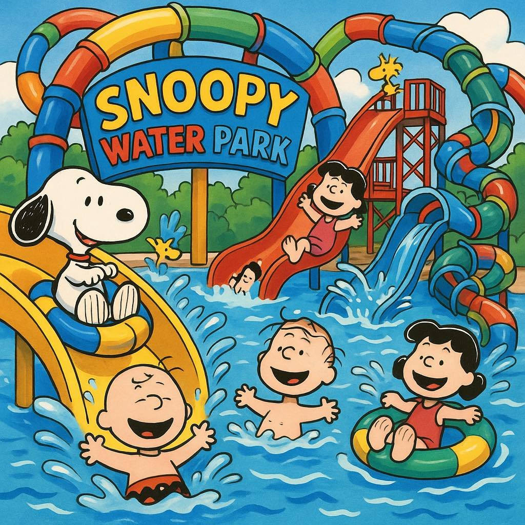 Solve Snoopy at a Water Park jigsaw puzzle online with 64 pieces