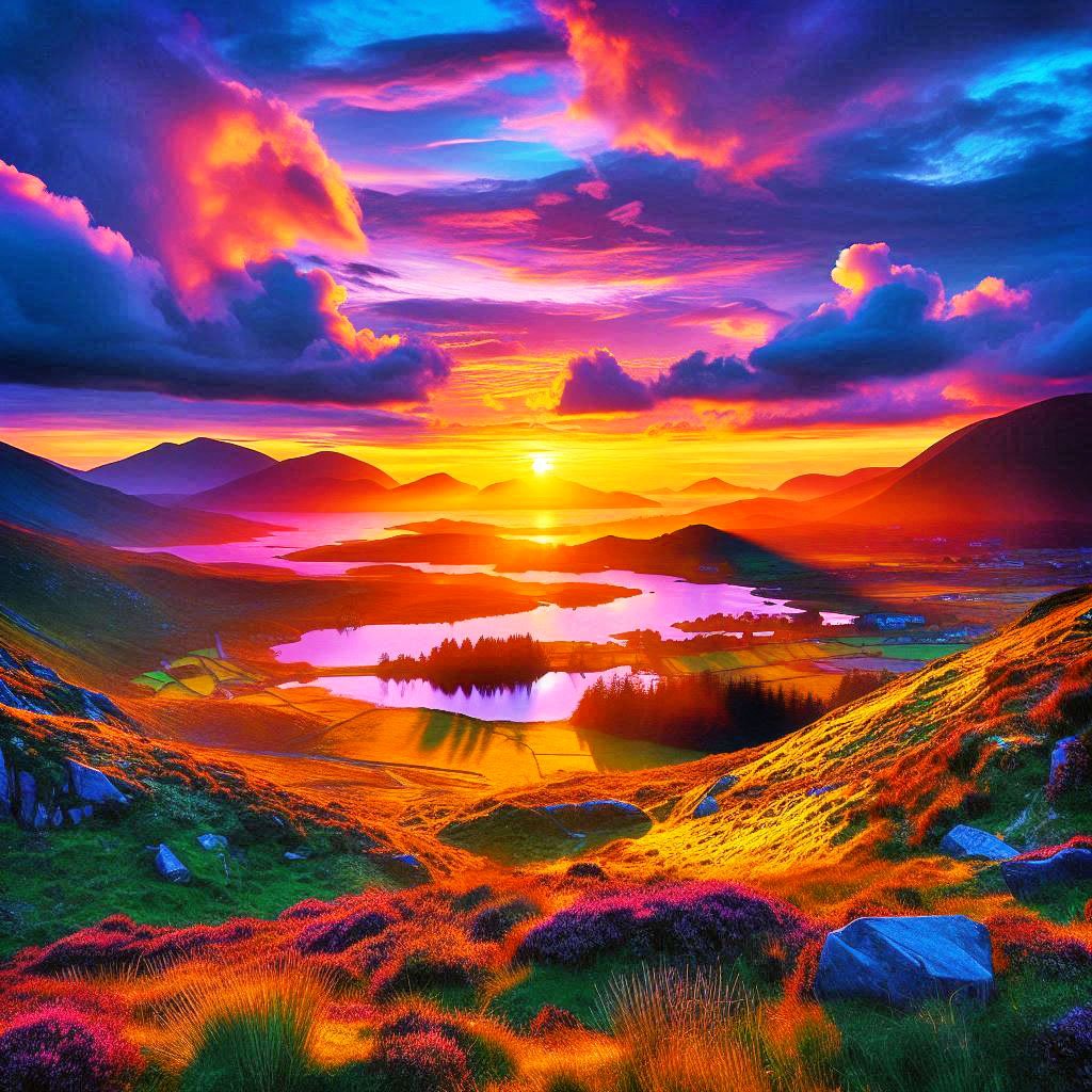 Solve Ireland country scenery at sunset jigsaw puzzle online with 64 pieces