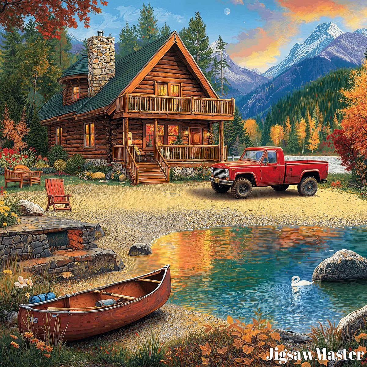 Solve Cabin by the Lake jigsaw puzzle online with 81 pieces