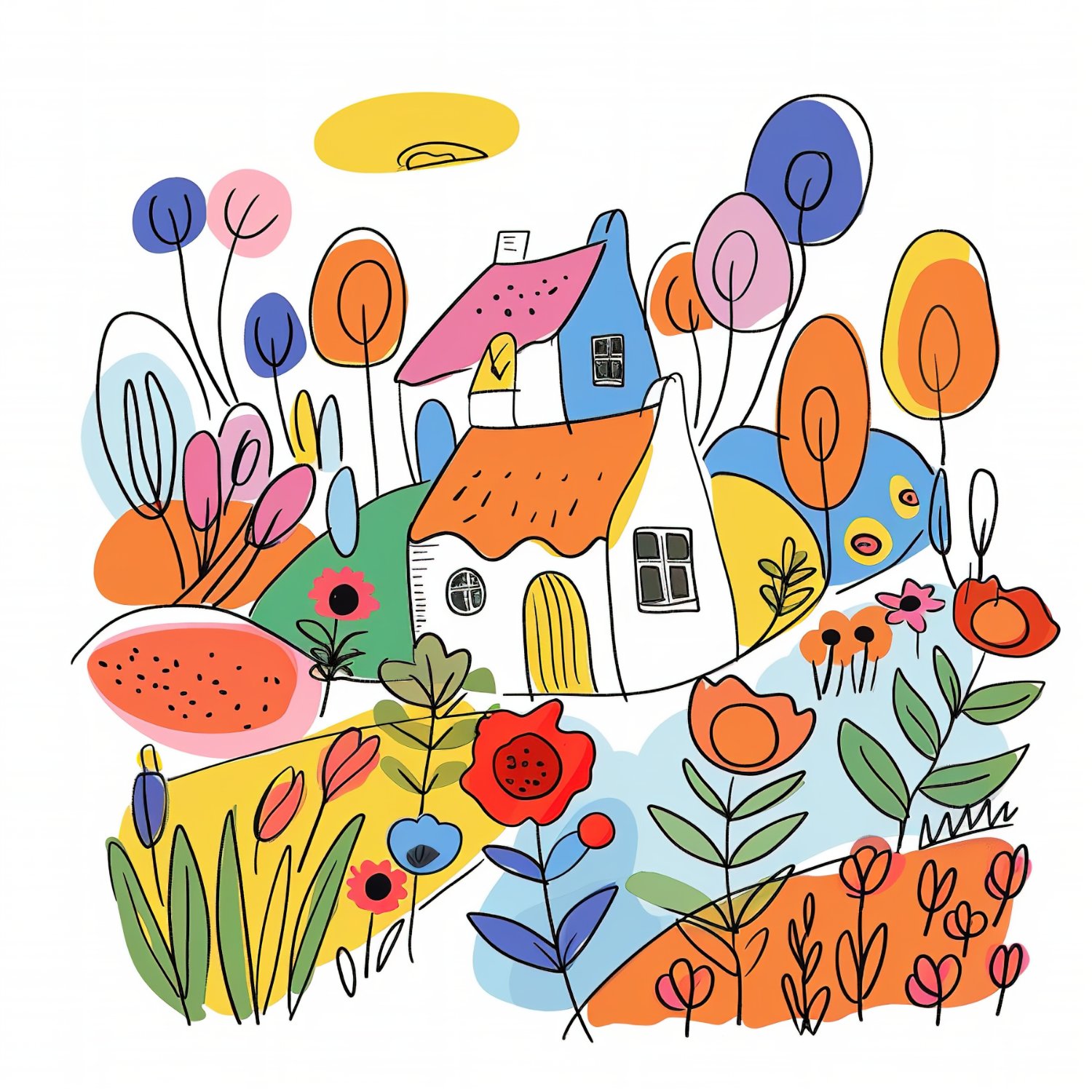 Solve Line Art Cottagecore Garden jigsaw puzzle online with 121 pieces