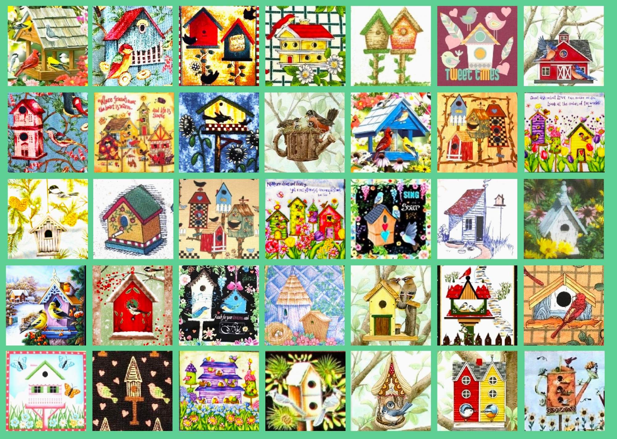 Solve PATCHWORK BIRDHOUSES jigsaw puzzle online with 368 pieces