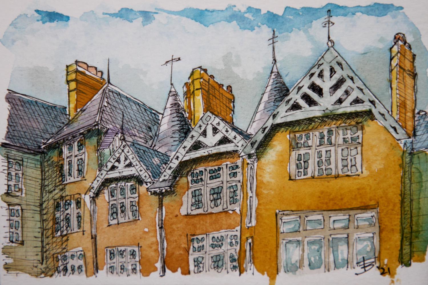 Solve Vogrie sketch (rear of the house) jigsaw puzzle online with 96 pieces