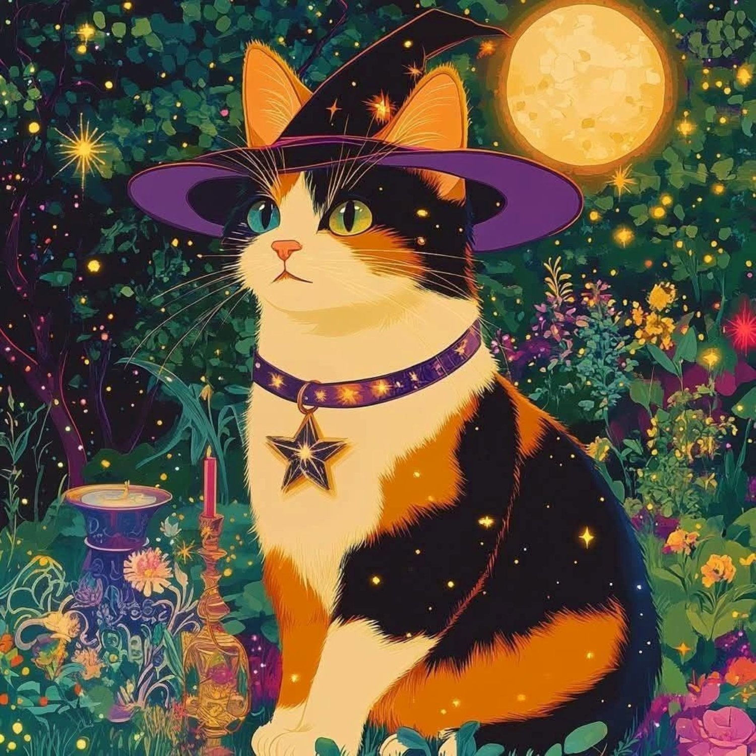 Solve Witchy-kitty jigsaw puzzle online with 256 pieces