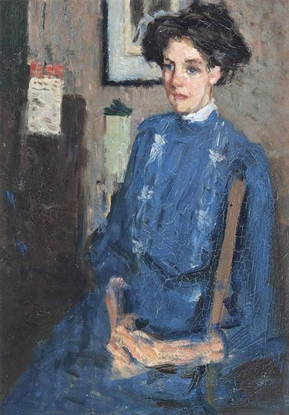 Solve James B. Manson seated woman in a blue dress jigsaw puzzle online ...