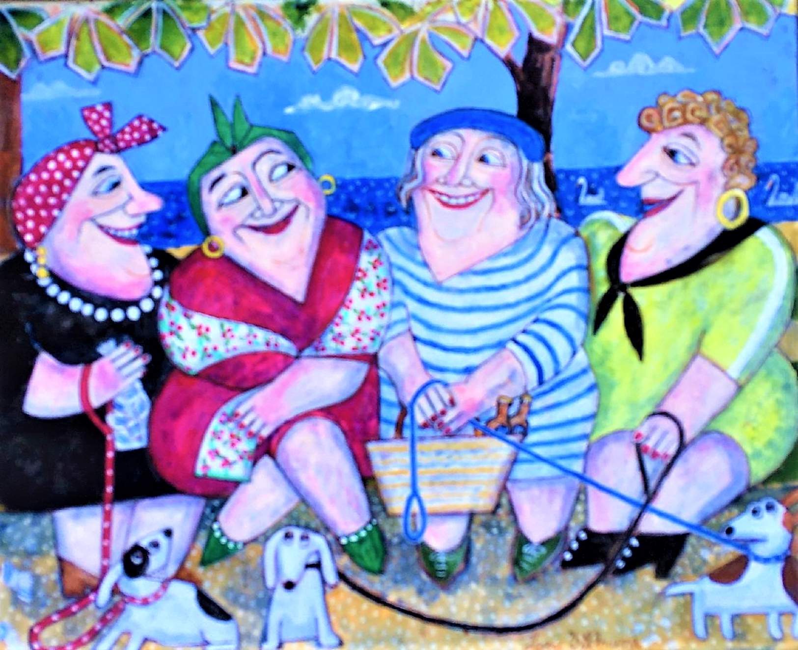 Solve Dog Walkers Convene to Chat jigsaw puzzle online with 598 pieces