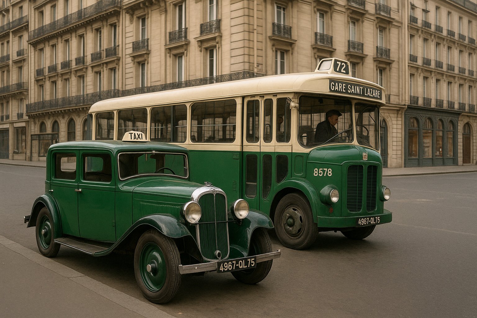 Solve 1955 era Matching Paris Bus and Taxi by jigsaw puzzle online with ...