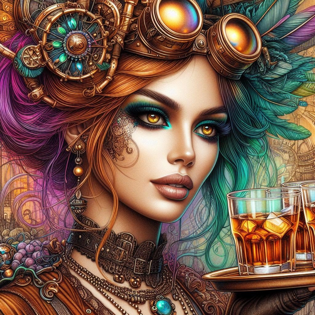 Solve Beautiful Steampunk Bar Wench (medium-graphite, style ...