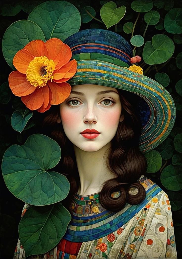 Solve Floral Hat lady jigsaw puzzle online with 140 pieces