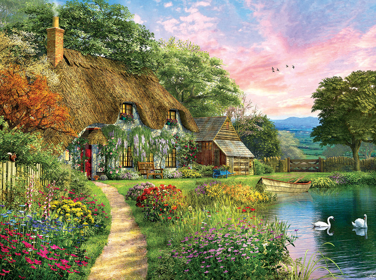 Solve Sunset Country Cottage jigsaw puzzle online with 88 pieces