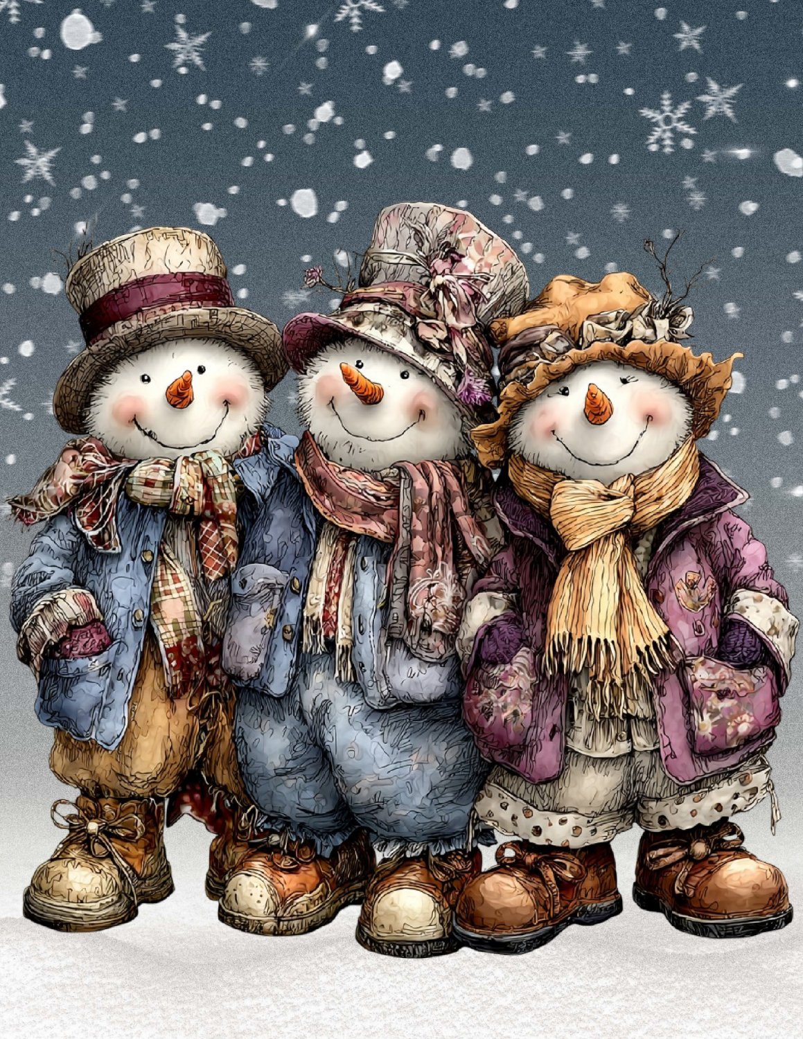 Solve Snowman Friends #3 (X-Large) jigsaw puzzle online with 300 pieces