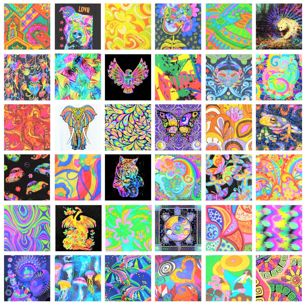 Solve PATCHWORK PSYCHEDELICS jigsaw puzzle online with 256 pieces