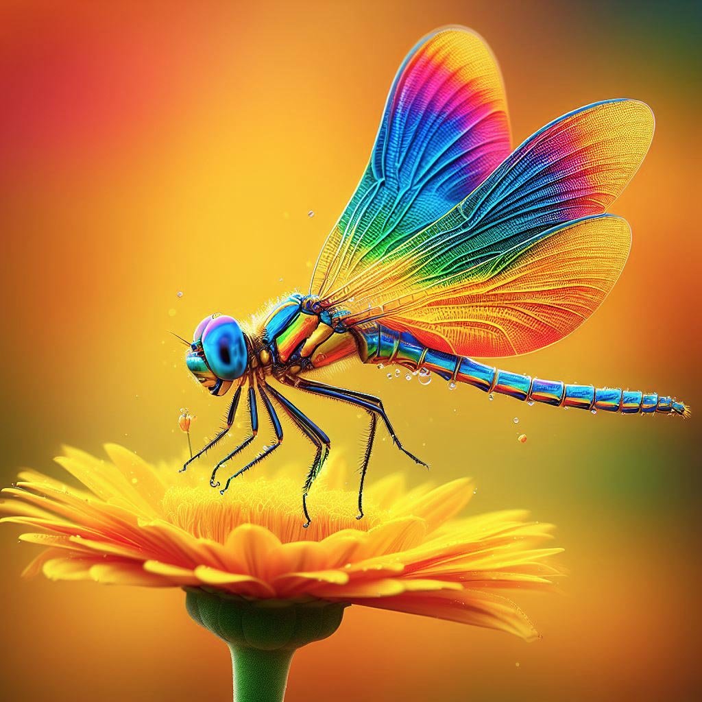 Solve colorful dragonfly Betsy jigsaw puzzle online with 64 pieces