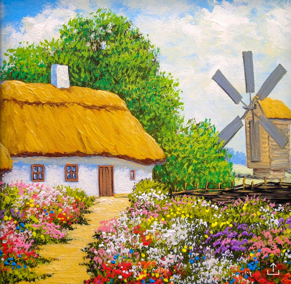 Solve Cozy Cottage and Windmill jigsaw puzzle online with 81 pieces