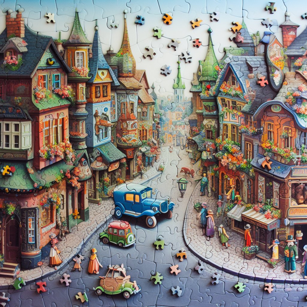 Solve Whimsical puzzle town jigsaw puzzle online with 64 pieces