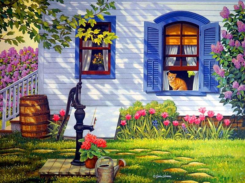Solve sunlight-and-shadow-pretty-house jigsaw puzzle online with 130 pieces