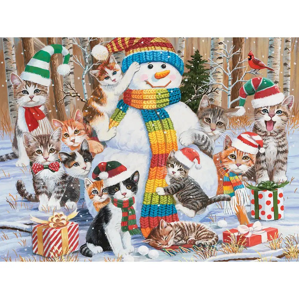 Solve A Purrr-fect Snowman (Small) jigsaw puzzle online with 49 pieces