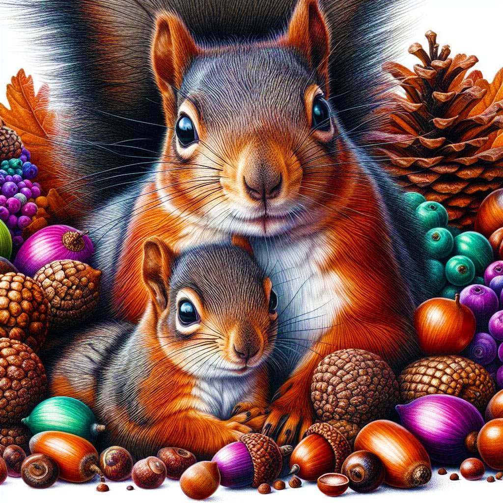 Solve Mama Squirrel and her baby jigsaw puzzle online with 64 pieces