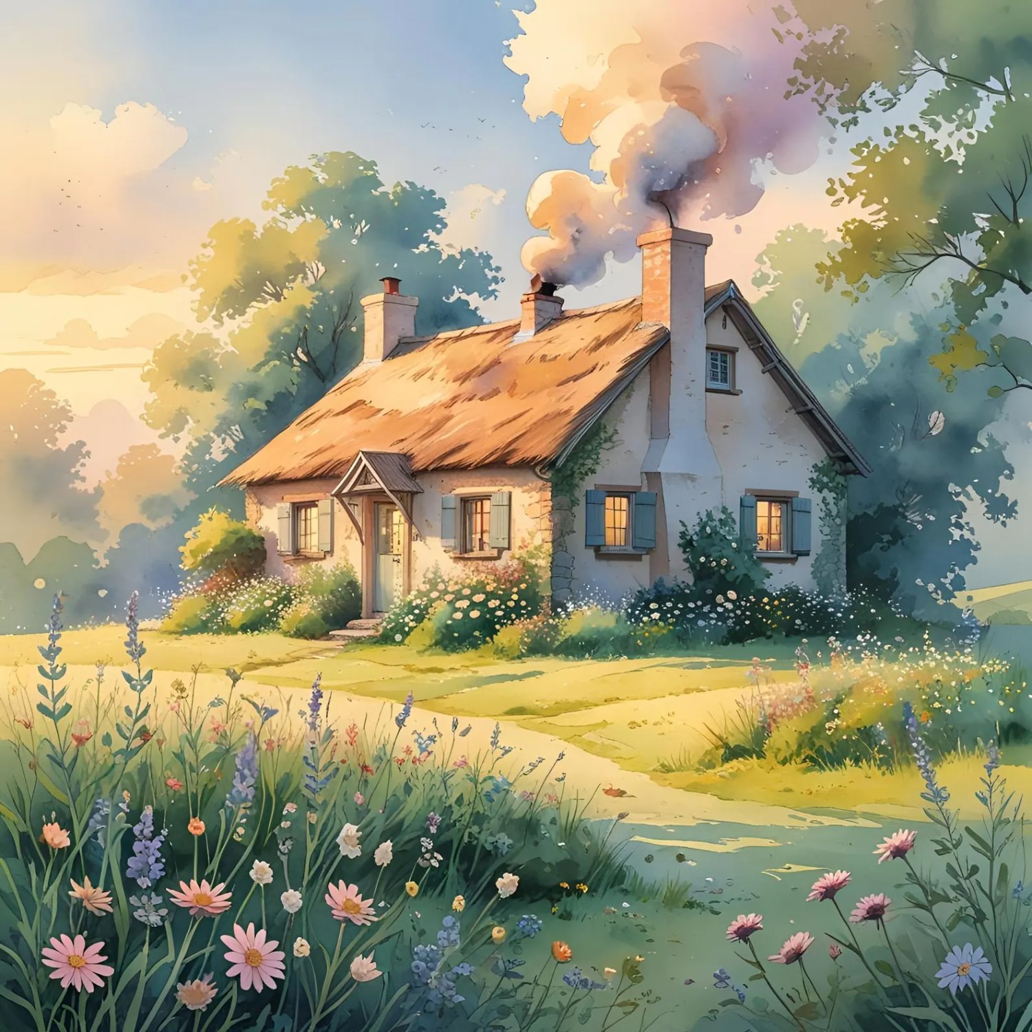 Solve Cozy Countryside Cottage jigsaw puzzle online with 64 pieces