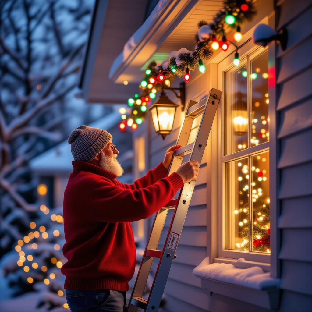 Solve Putting up the Lights jigsaw puzzle online with 49 pieces
