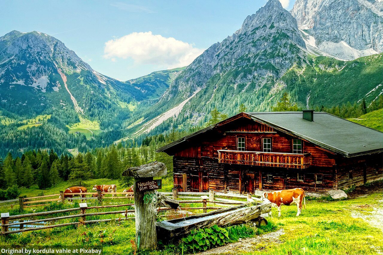 Solve Dachstein, Alm - Austria jigsaw puzzle online with 96 pieces