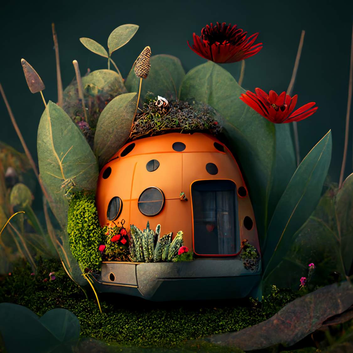 Solve bugs house in flower bed jigsaw puzzle online with 64 pieces
