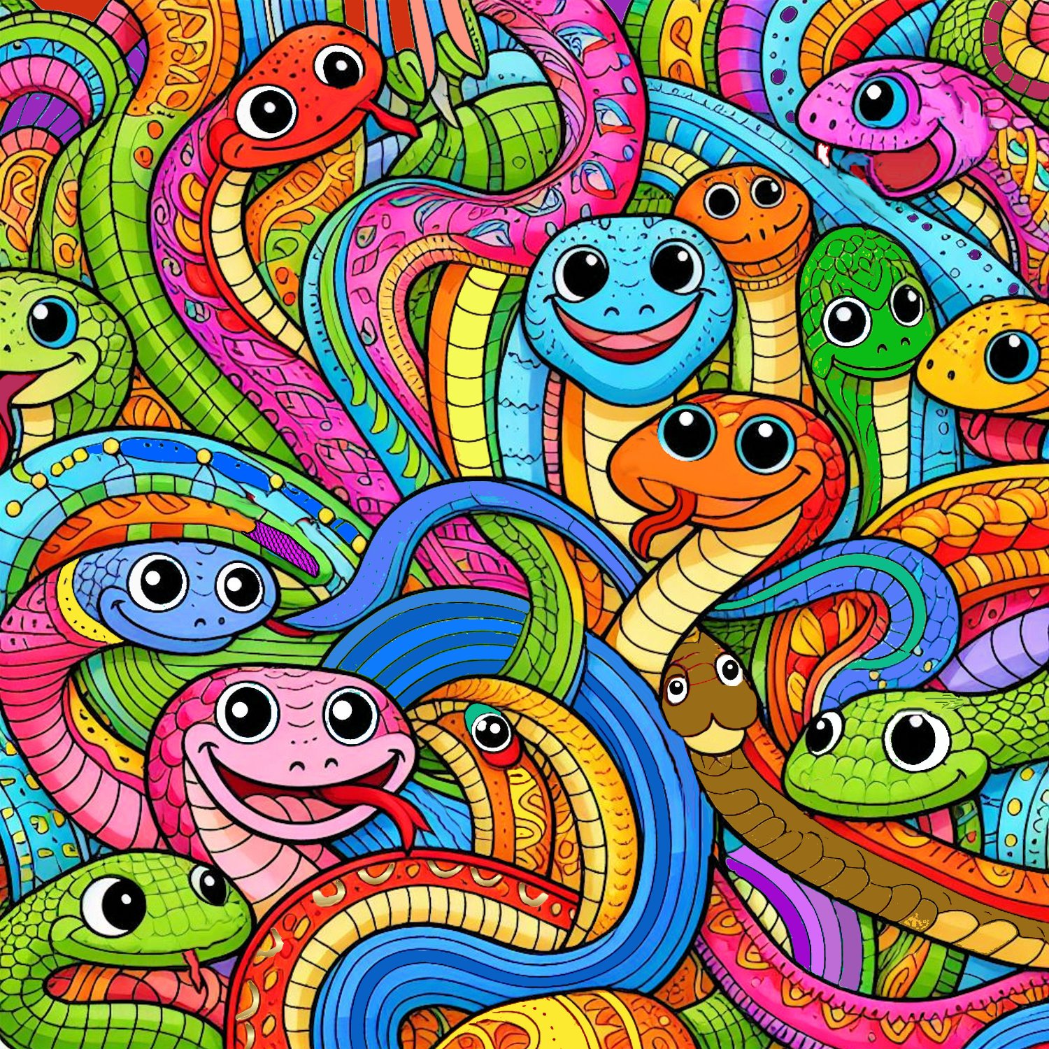 Solve HAPPY SNAKES jigsaw puzzle online with 100 pieces