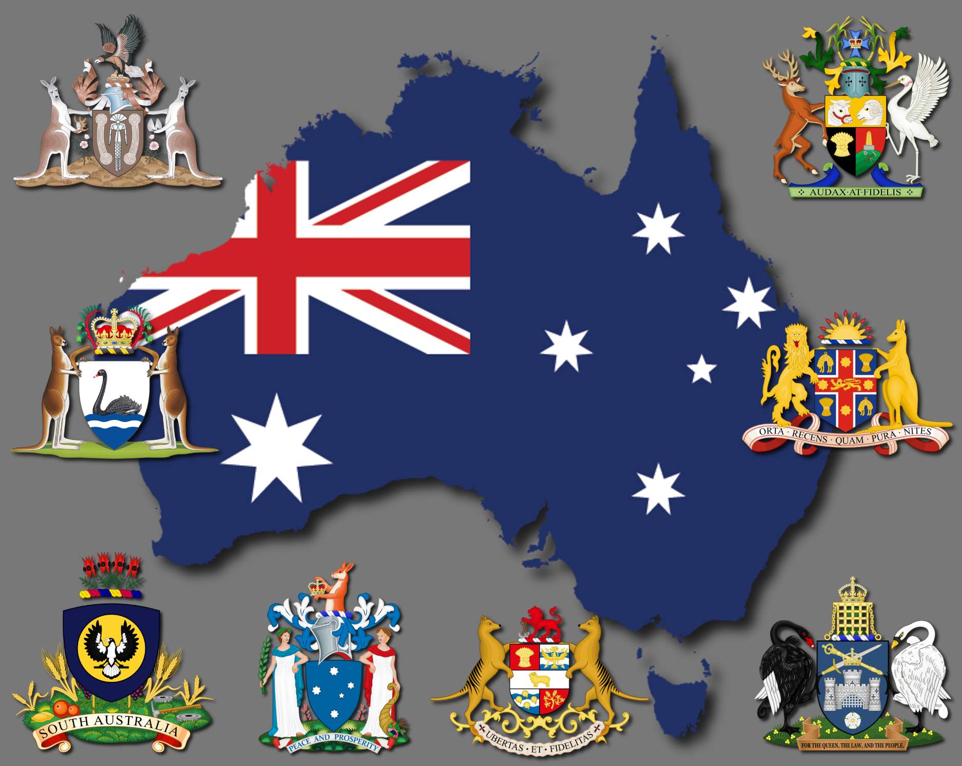 Solve Map and Flag of Australia with State and Territory Coats of Arms ...