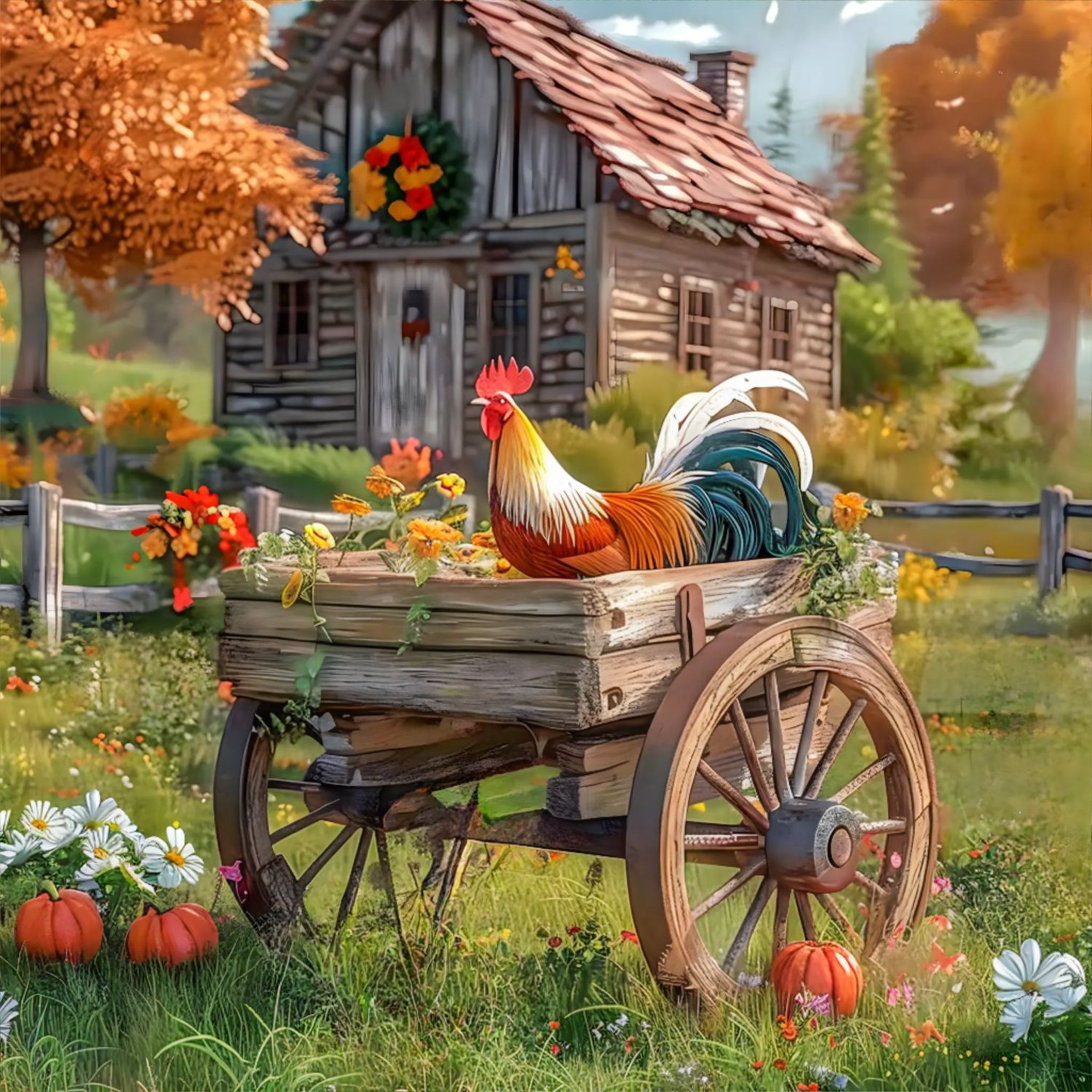Solve PUZZLE - Rooster In The Cart jigsaw puzzle online with 81 pieces