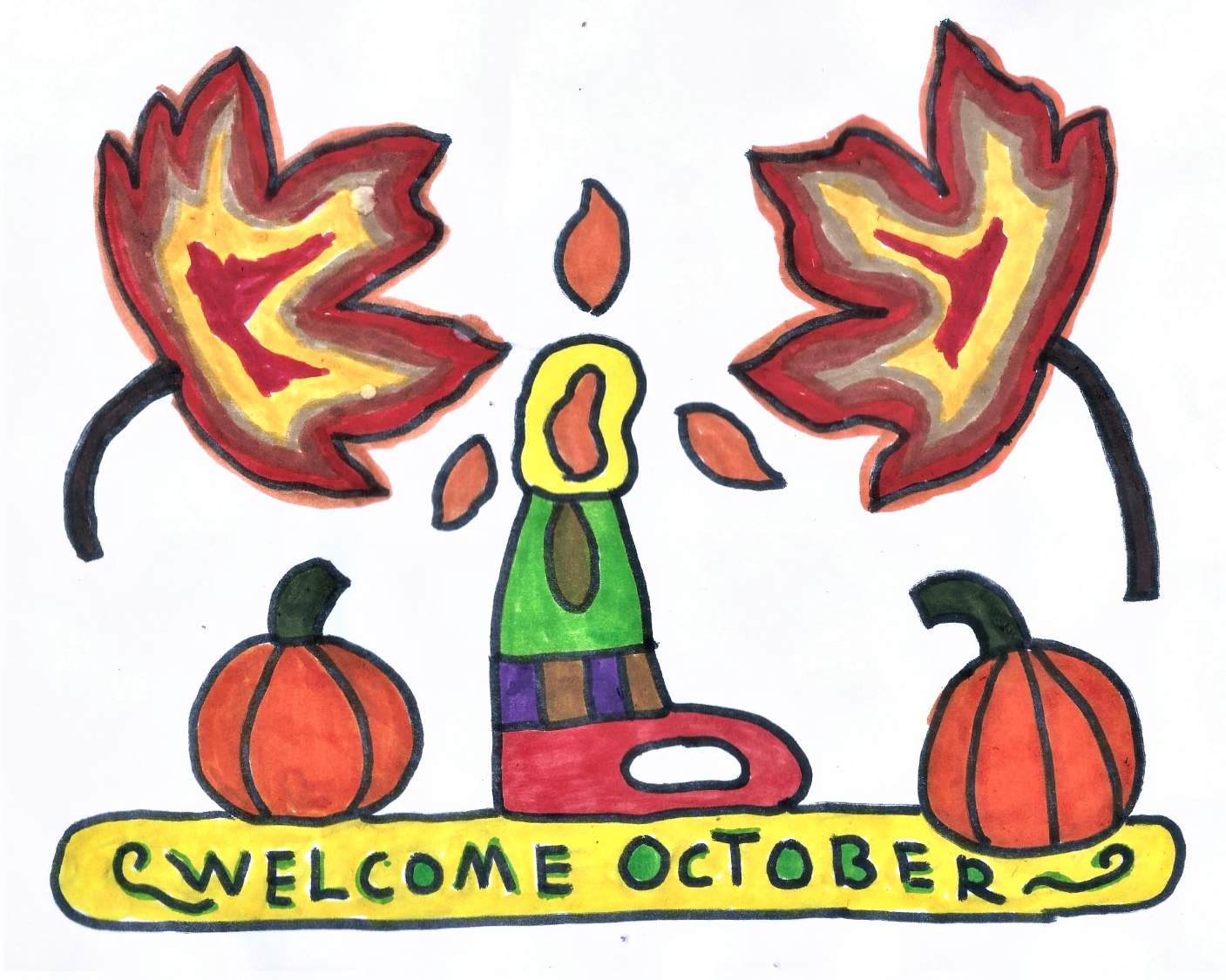 Solve Welcome October Doodle jigsaw puzzle online with 63 pieces