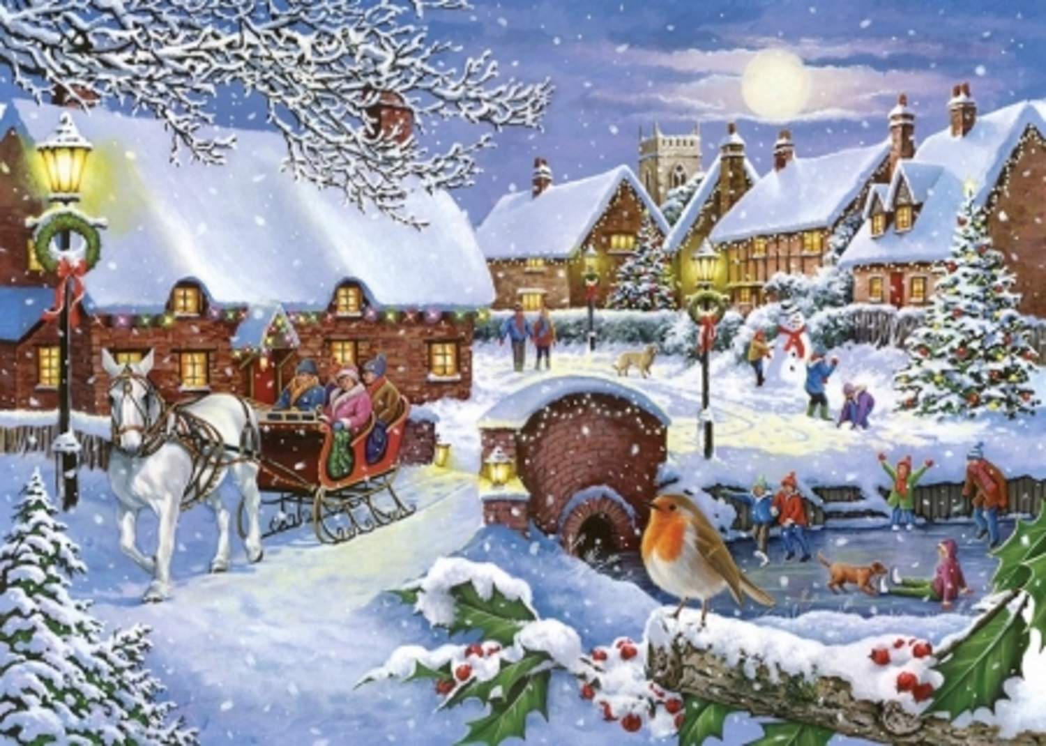 Solve A Snowy Holiday Scene jigsaw puzzle online with 70 pieces