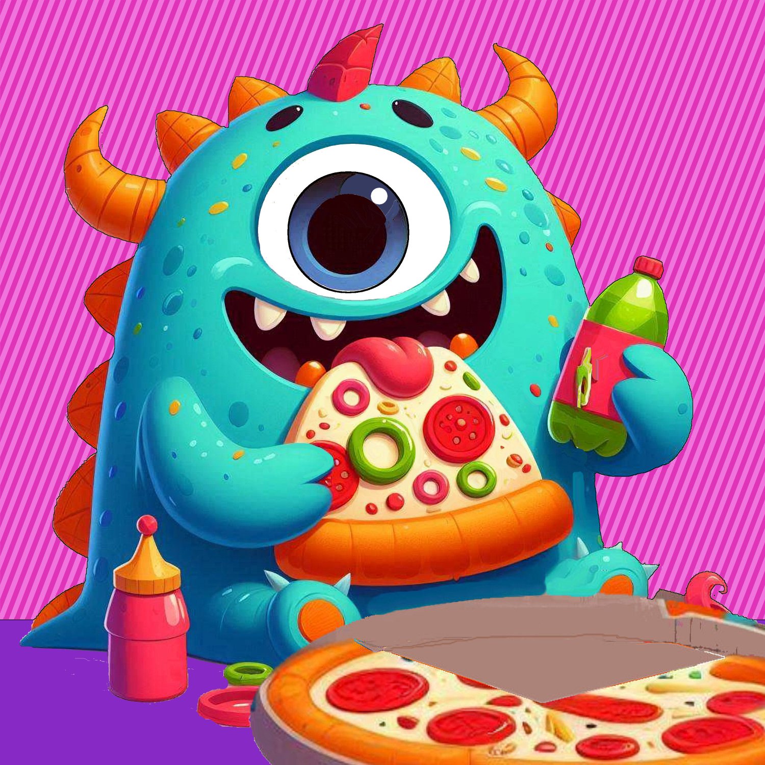Solve MONSTER EATING PIZZA jigsaw puzzle online with 225 pieces