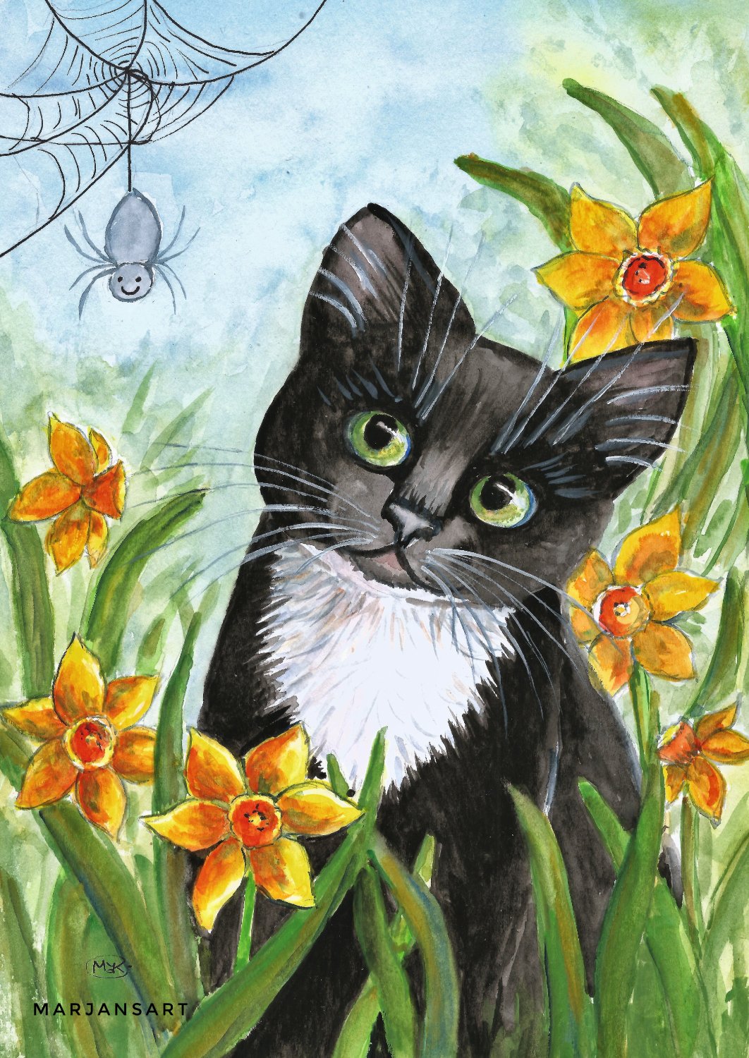 Solve "Kitty And Spider" original watercolour painting jigsaw puzzle ...