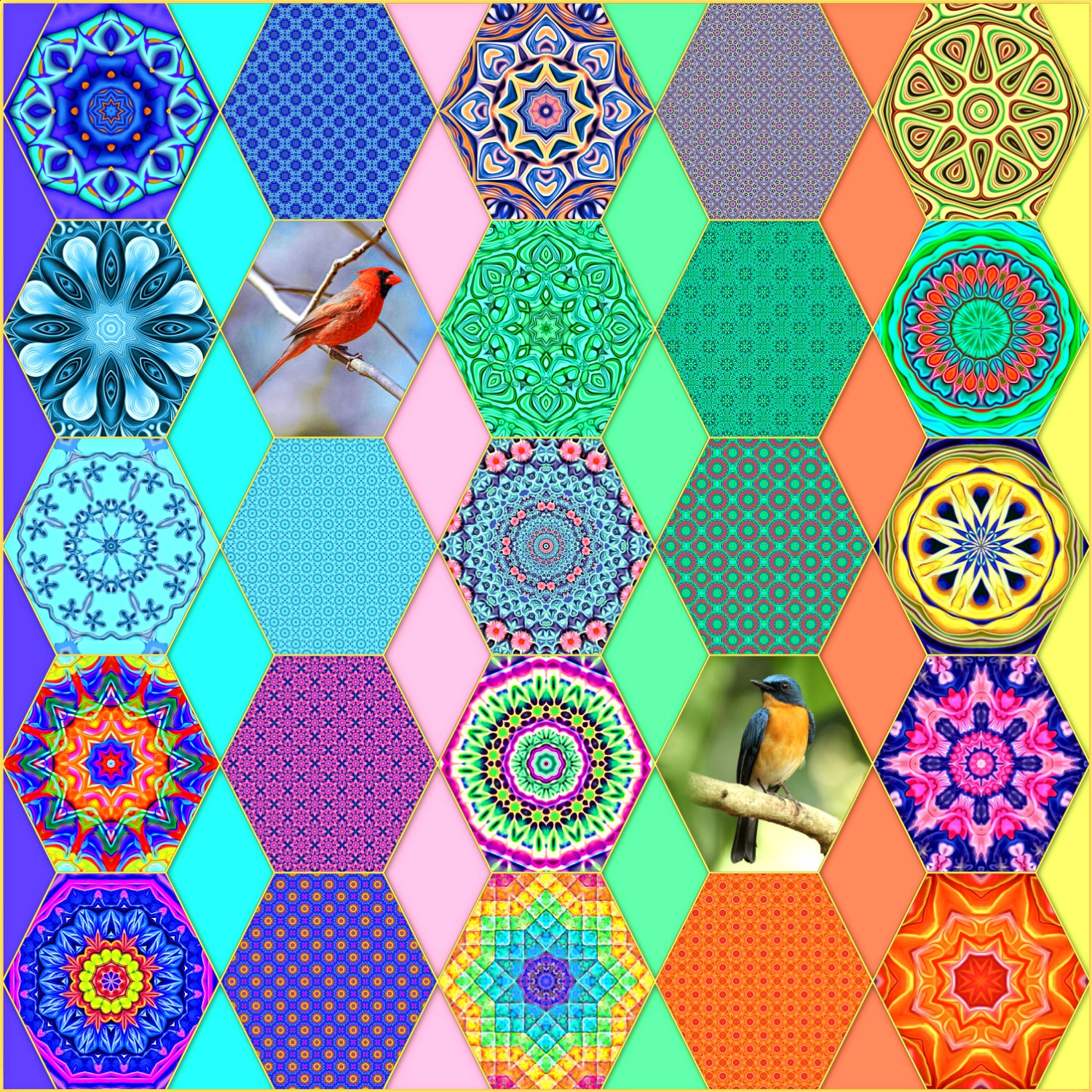 Solve Kaleido Hexagons jigsaw puzzle online with 100 pieces