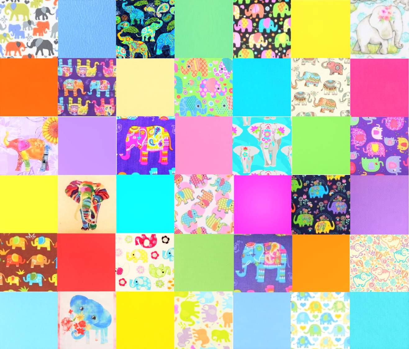 Solve PATCHWORK ELEPHANTS jigsaw puzzle online with 72 pieces