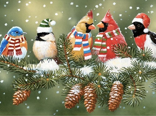 Solve Festive Birds on a Snowy Branch jigsaw puzzle online with 48 pieces