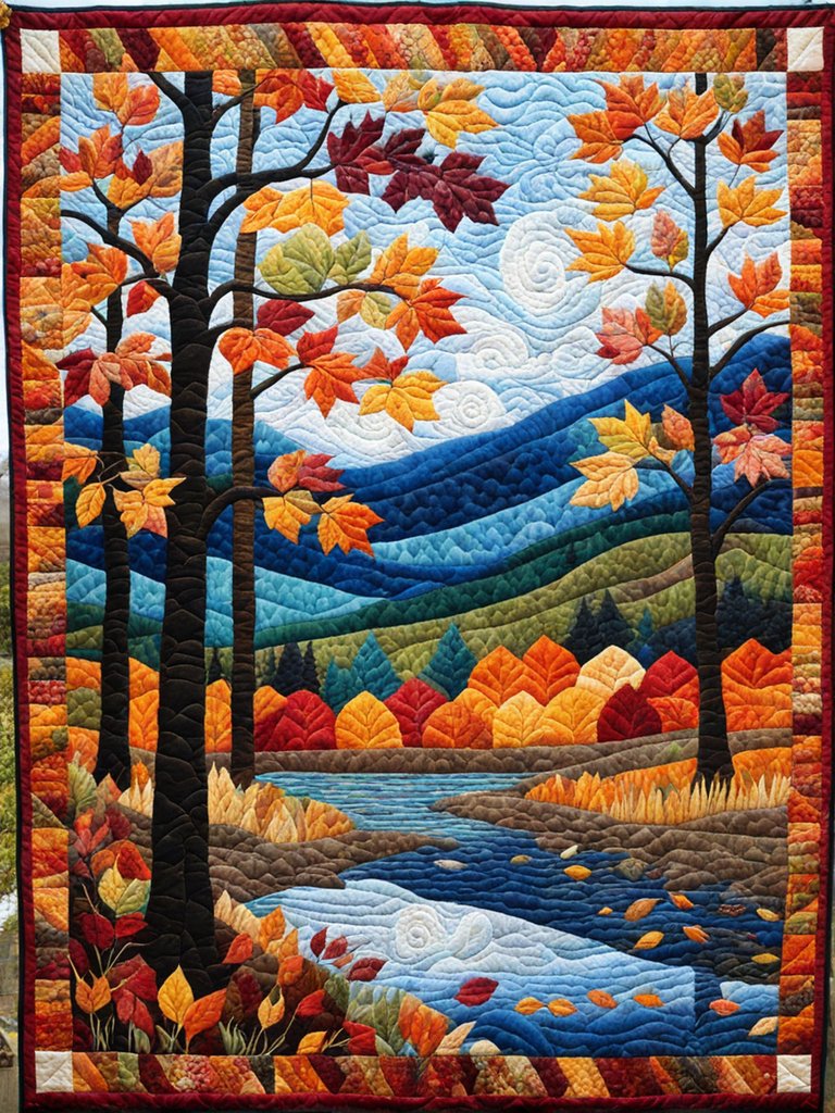 Solve Fall scene, quilted jigsaw puzzle online with 80 pieces