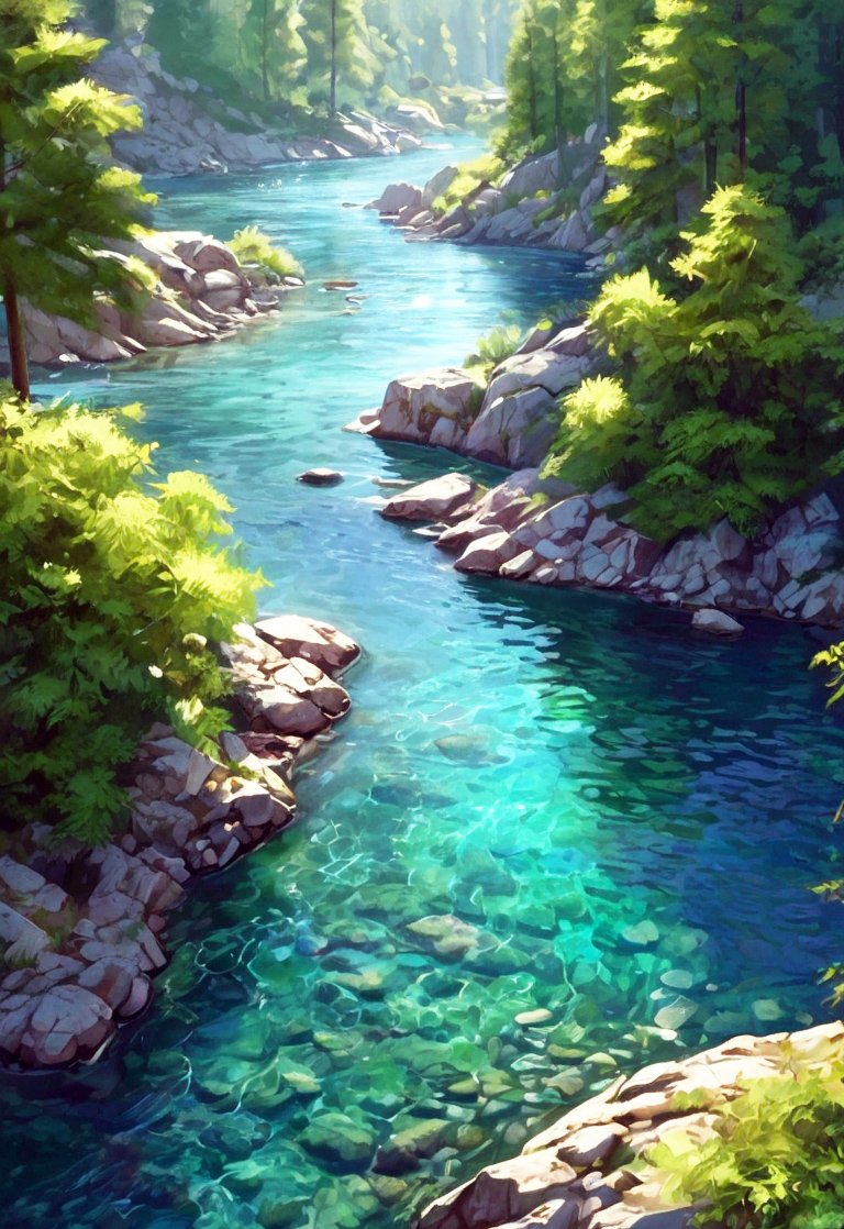 Solve An amazing natural view, with clear river water, neat rocks and ...
