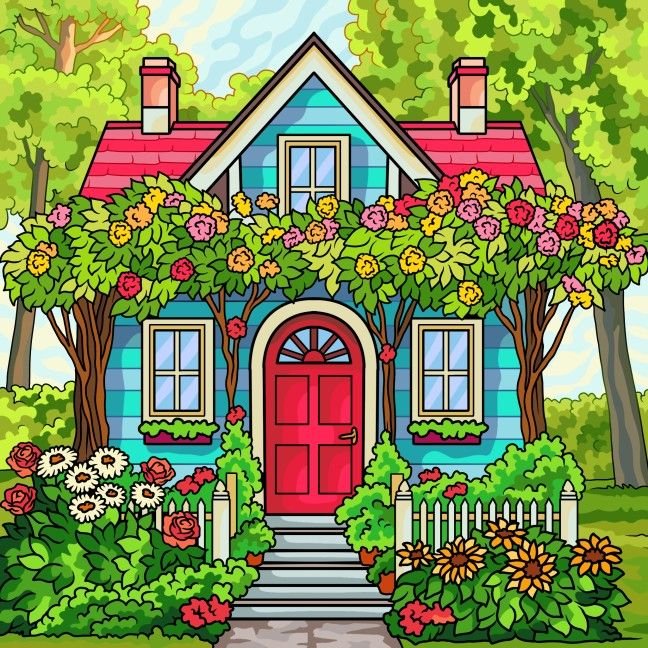 Solve Rose Cottage jigsaw puzzle online with 64 pieces