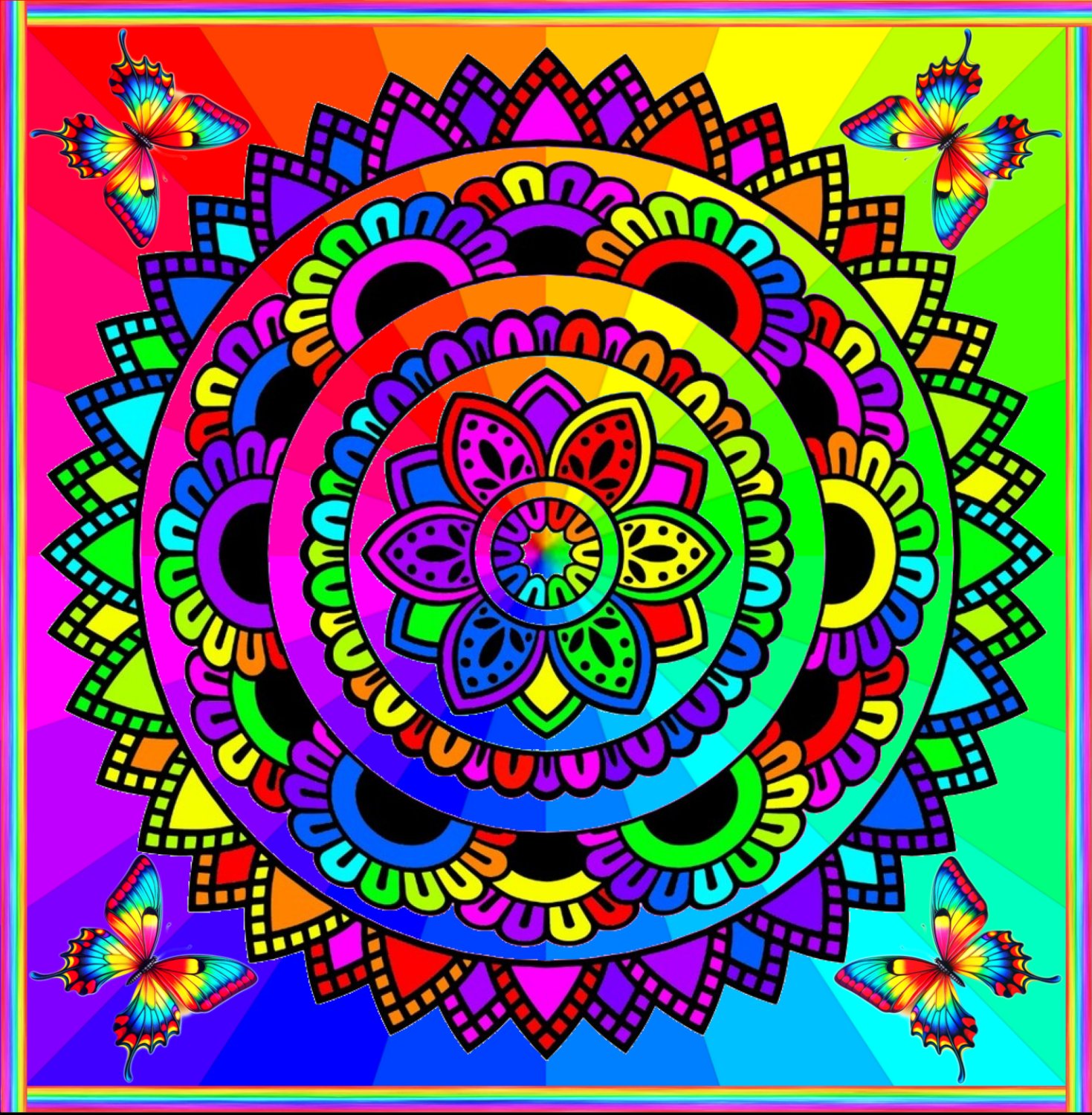Solve Mandala Rainbow with Butterflies - Transparent jigsaw puzzle ...