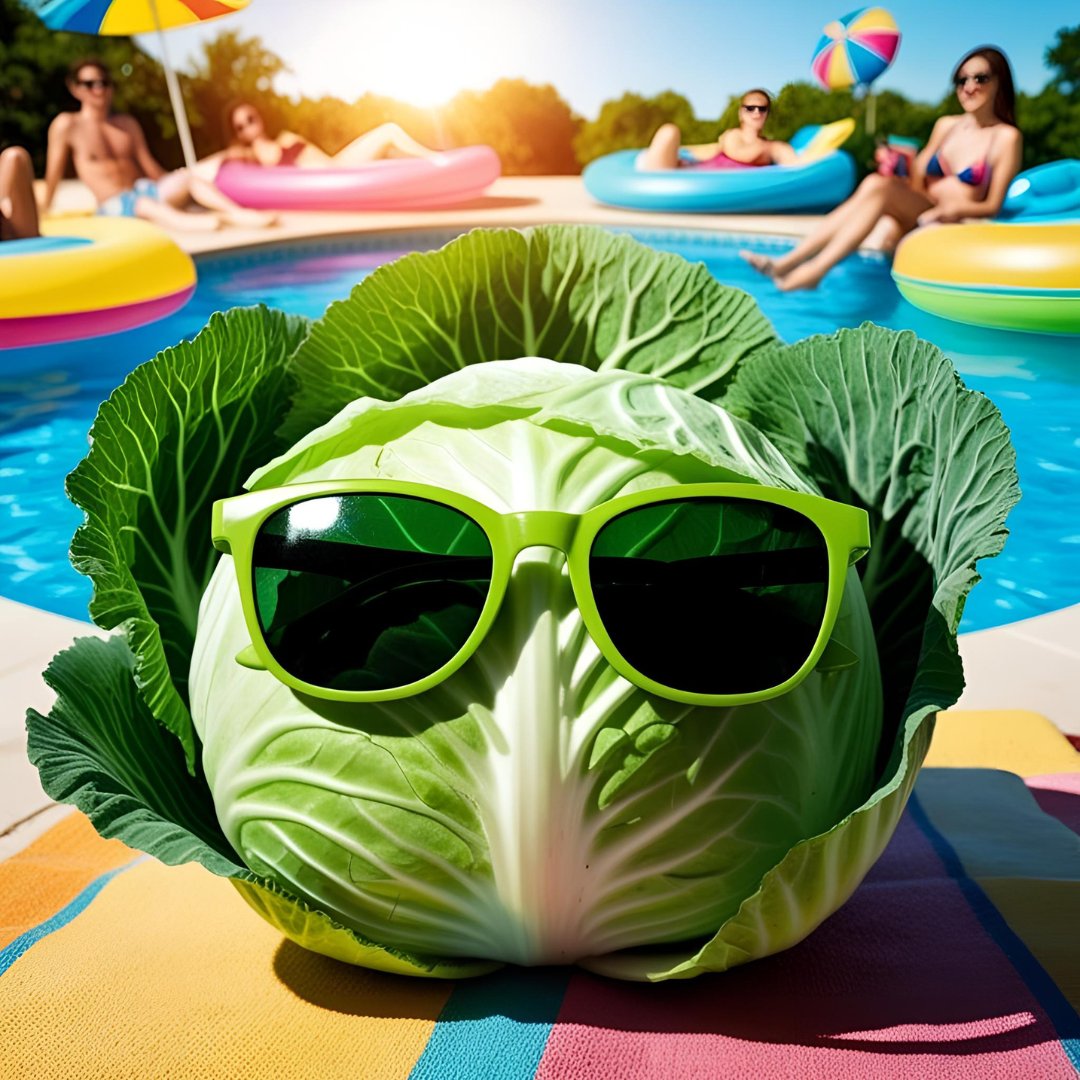 Solve cabbage boy at the pool jigsaw puzzle online with 49 pieces